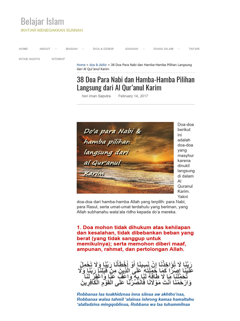 38 Doa Para Nabi dan Hamba-Hamba Pilihan Langsung dari Al Qur’anul Karim _ Belajar Islam | PDF