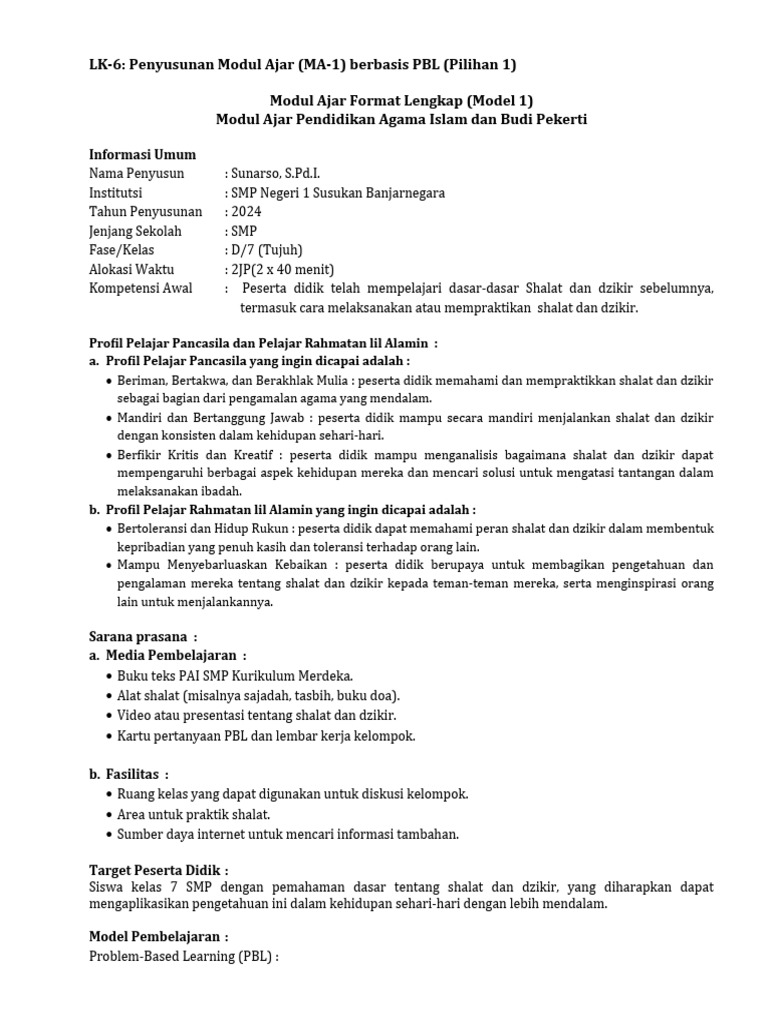 Tugas LK 6 PPG Lokakarya - Sunarso | PDF