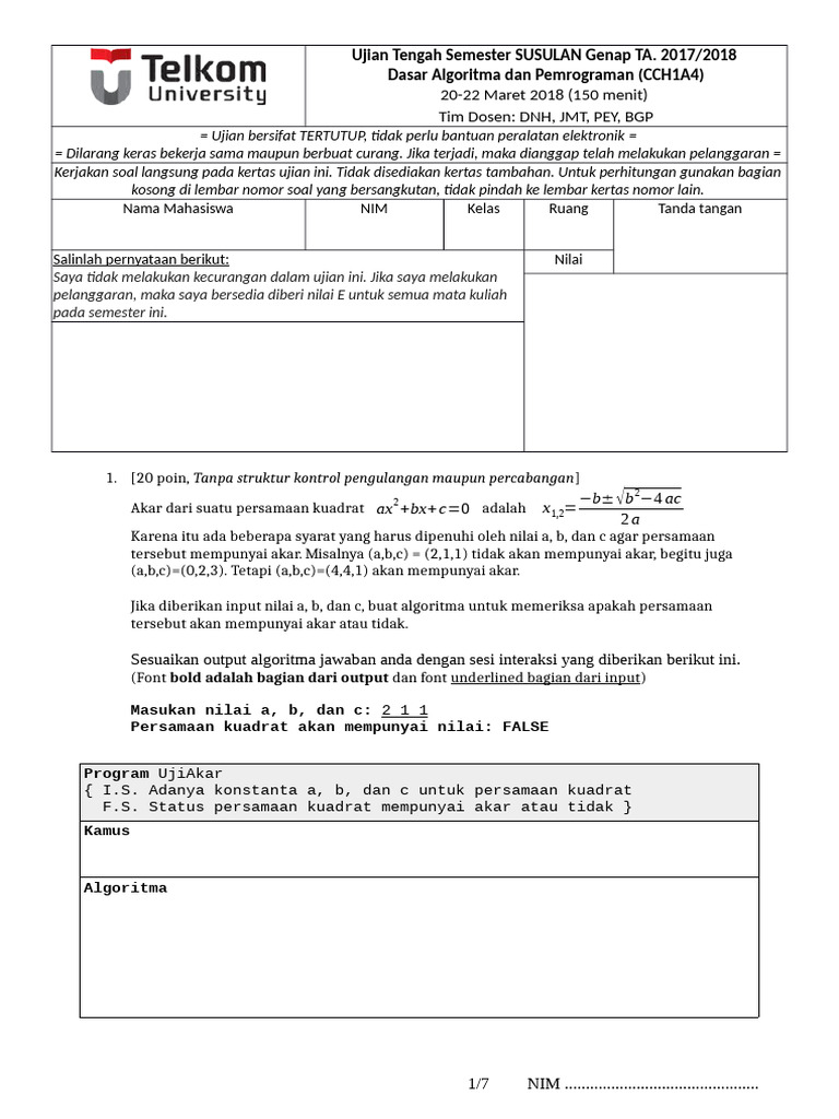Latihan Soal UTS 1-10-2019 | PDF | Komputer | Teknologi & Rekayasa