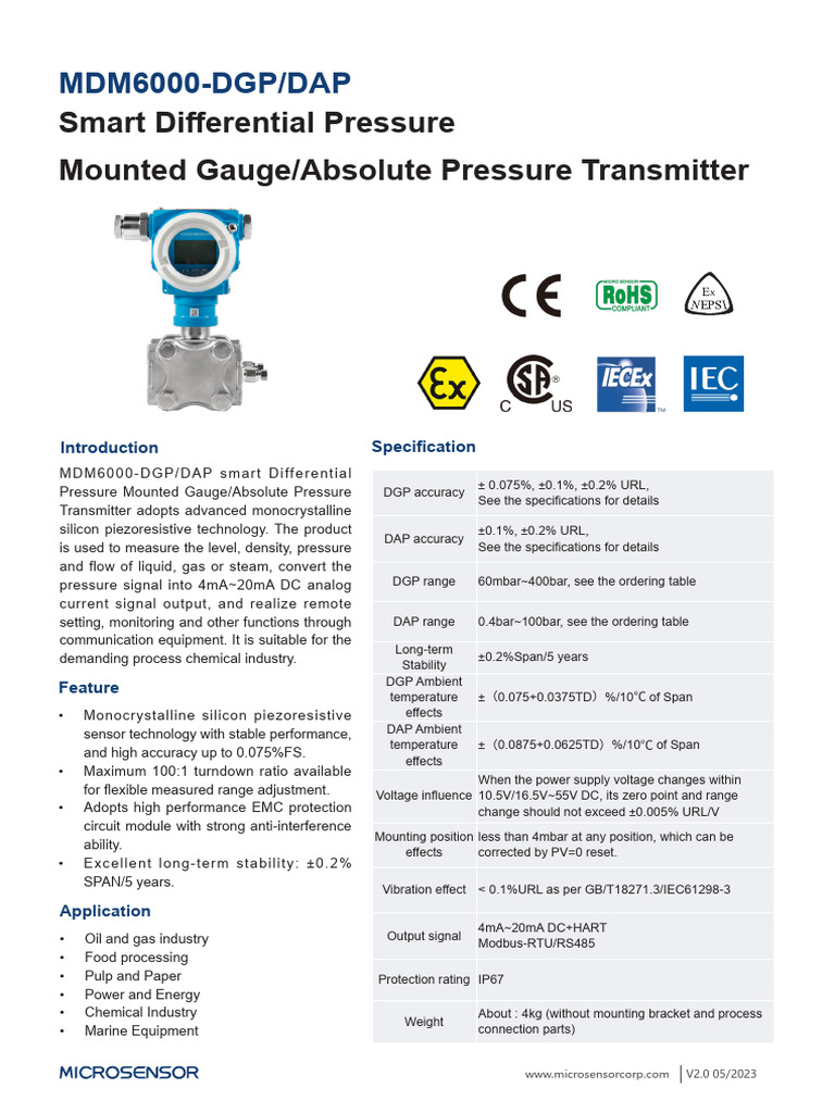 MDM6000 DGP DAP Intelligent Differential Pressure Mounted Gauge | PDF ...