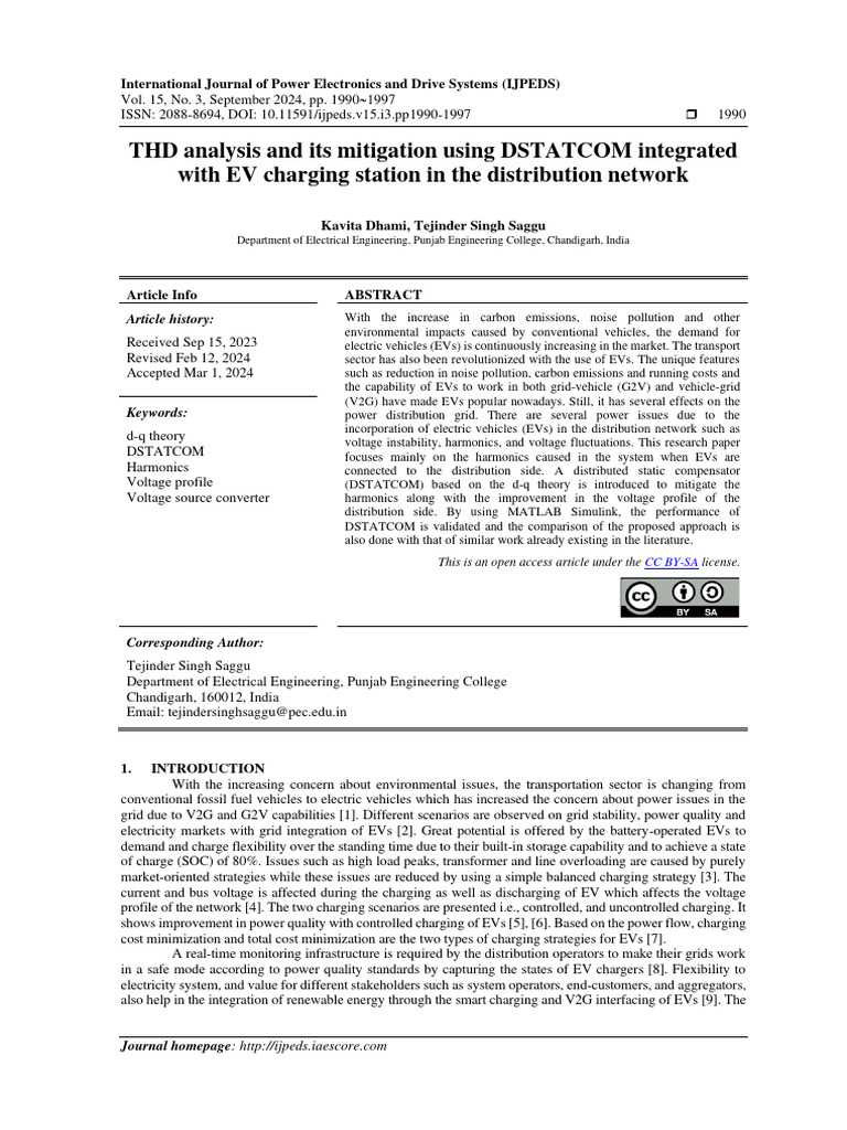 Thd Analysis And Its Mitigation Using Ds Pdf Electric Vehicle