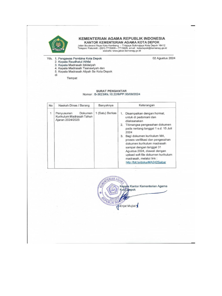 Pengantar Penyusunan Dok Kur Madrasah TP 2024-2025+lamp | PDF