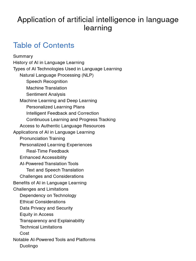 Application of Artificial Intelligence in Language Learning | PDF ...