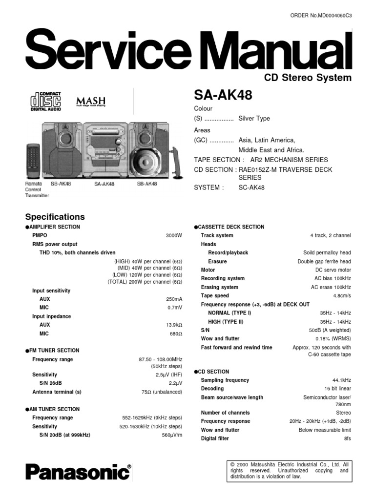 Panasonic Sa-Ak48 Sc-Ak48 SM | PDF | Electronic Circuits | Power Supply