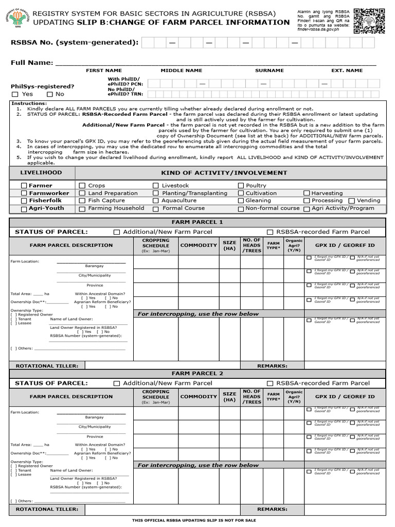 (Template) Rsbsa Updating Slip B | PDF | Agriculture | Farms