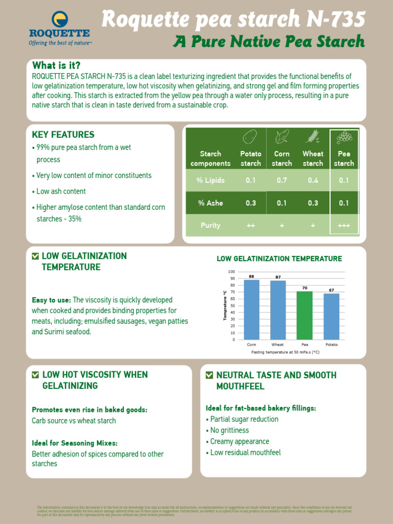 Roquette Food Pea Starch N 735 2020 06 2844 | PDF | Starch | Food Science