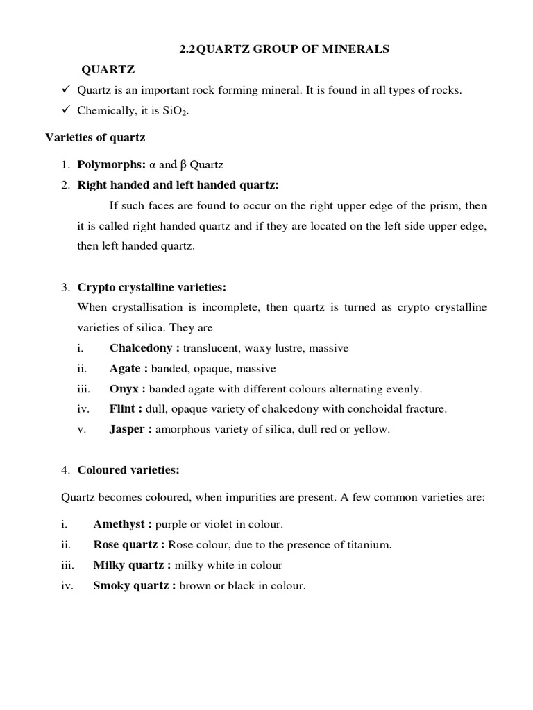 Quartz Varieties and Properties | PDF | Quartz | Minerals