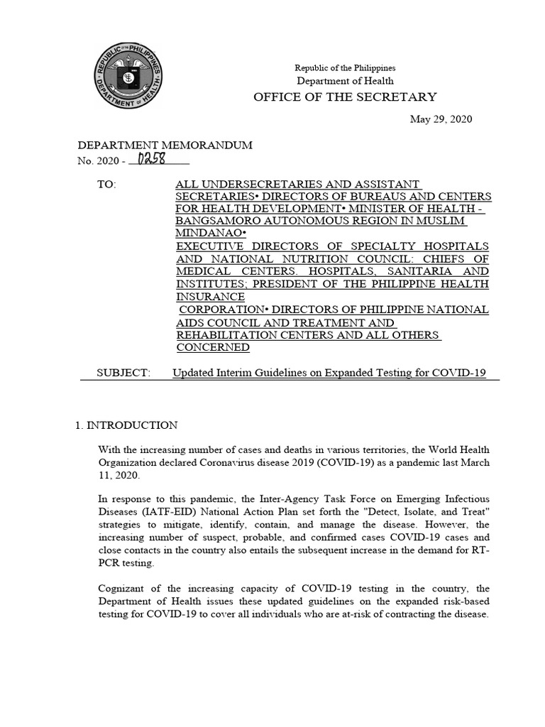 Updated Interim Guidelines On Expanded Testing Covi-19 DTI-Memo ...