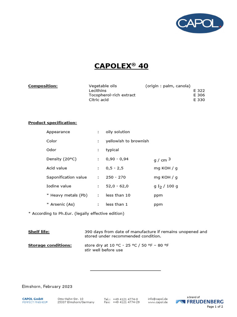 Capolex 40: Composition | PDF | Chemistry | Chemical Substances