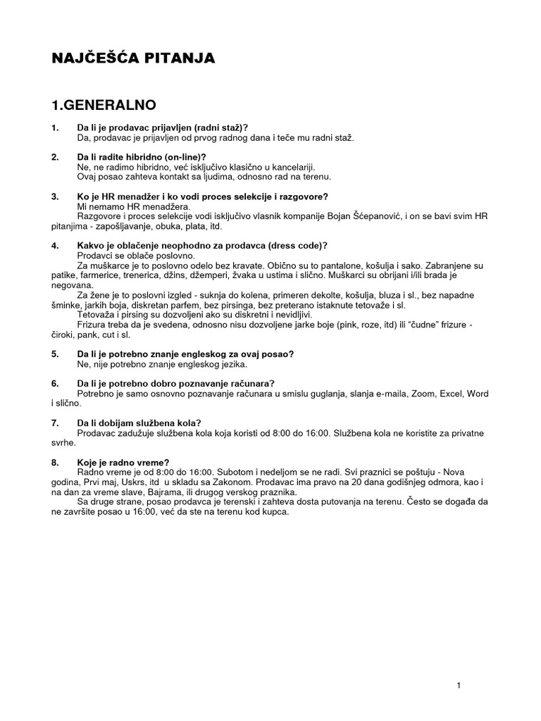 Najčešća Pitanja (FAQ) | PDF