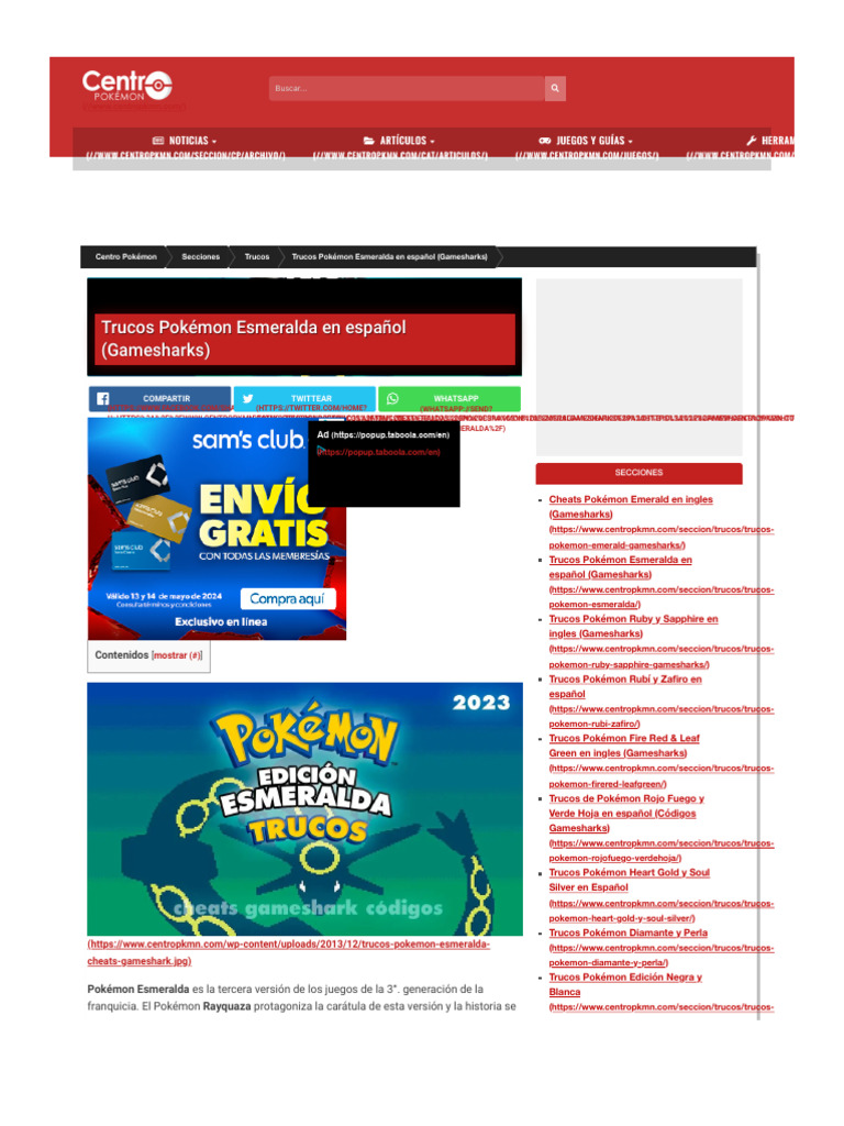 Trucos Gameshark para Pokémon Esmeralda | PDF | Videojuegos de rol ...
