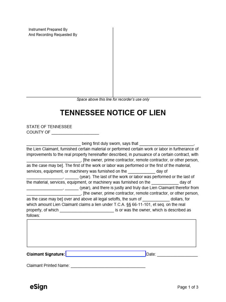 Tennessee Notice of Lien Template | PDF | Mail
