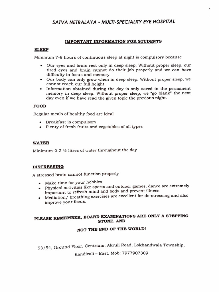 Student Health Tips for Eye Care | PDF