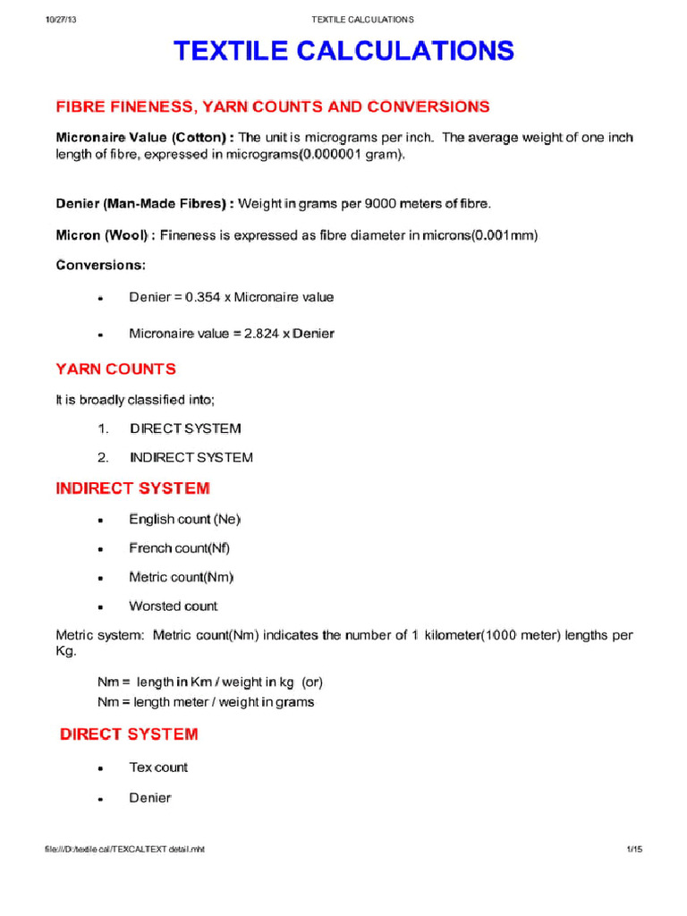 Textile Calculations! | PDF