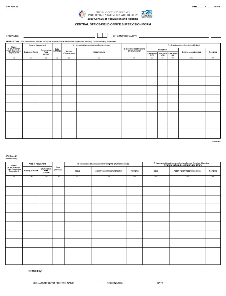 CPH Form 23 Central Office and Field Office Supervision Form | PDF ...