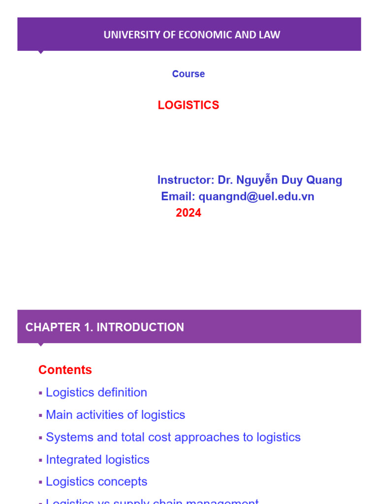 Chapter 1. Logistics Introduction | PDF | Logistics | Supply Chain Management