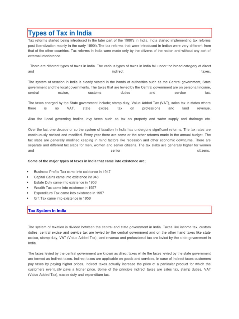 Types of Tax in India | PDF