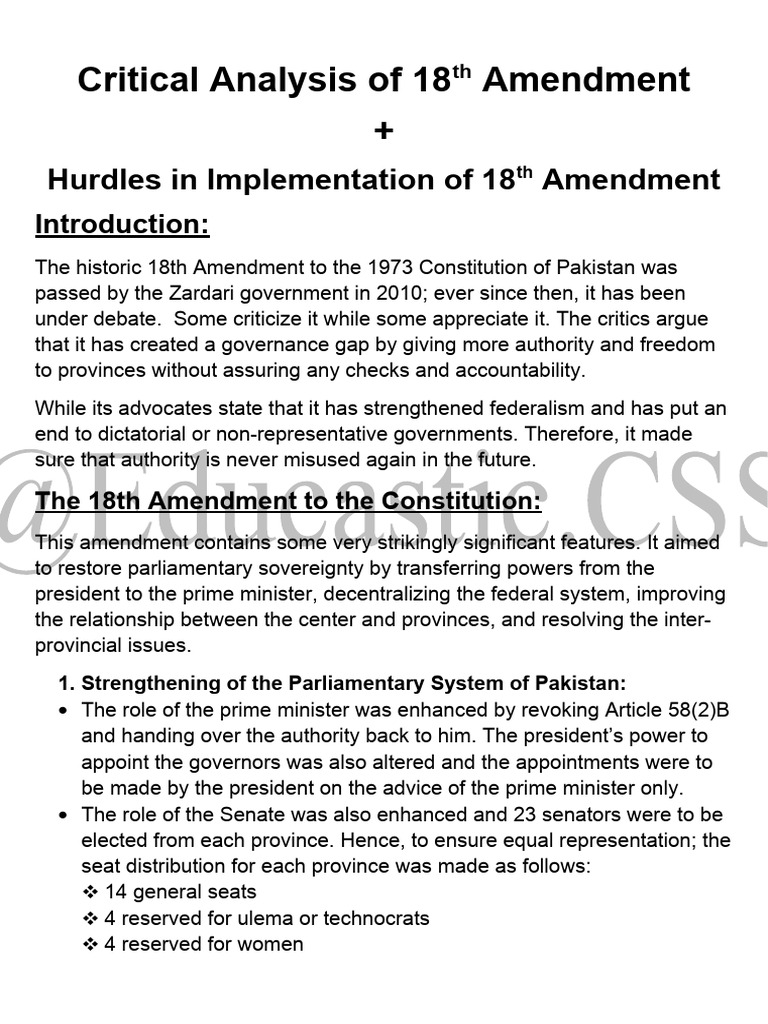 Analysis of 18th Amendment Challenges | PDF | Government Of Pakistan ...