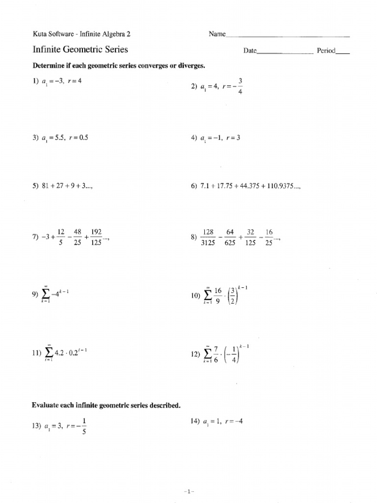 Worksheet 10 Infinite Geometric Seq and Sums With ANSWERS | PDF