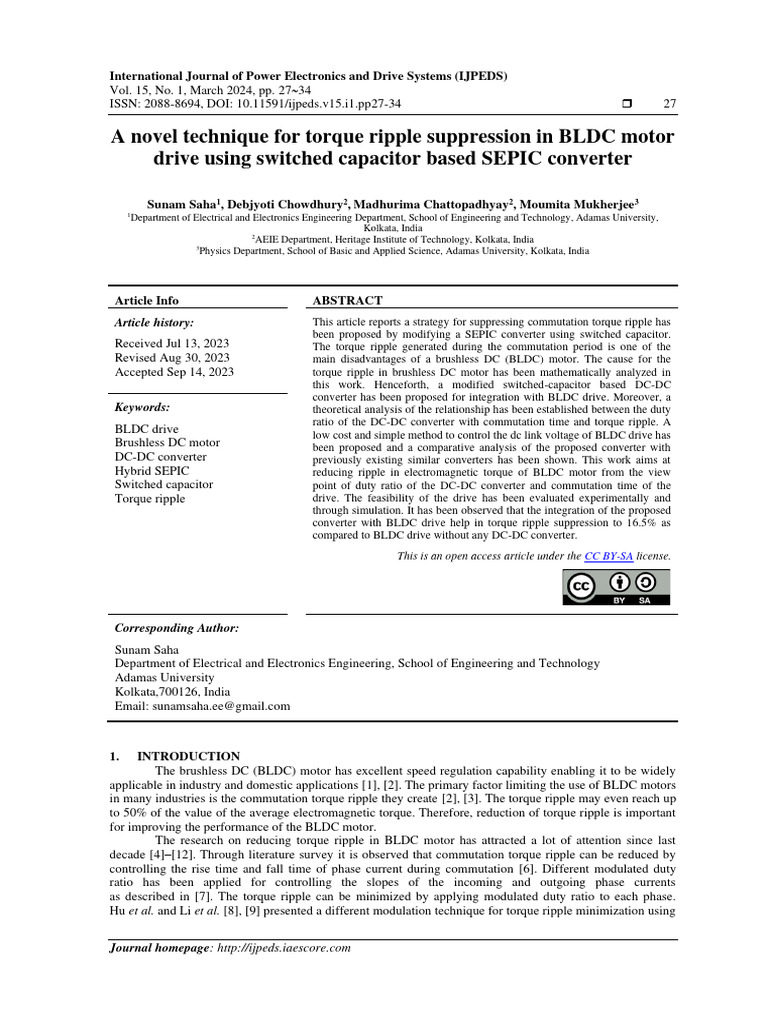 A Novel Technique For Torque Ripple Suppression in BLDC Motor Drive ...