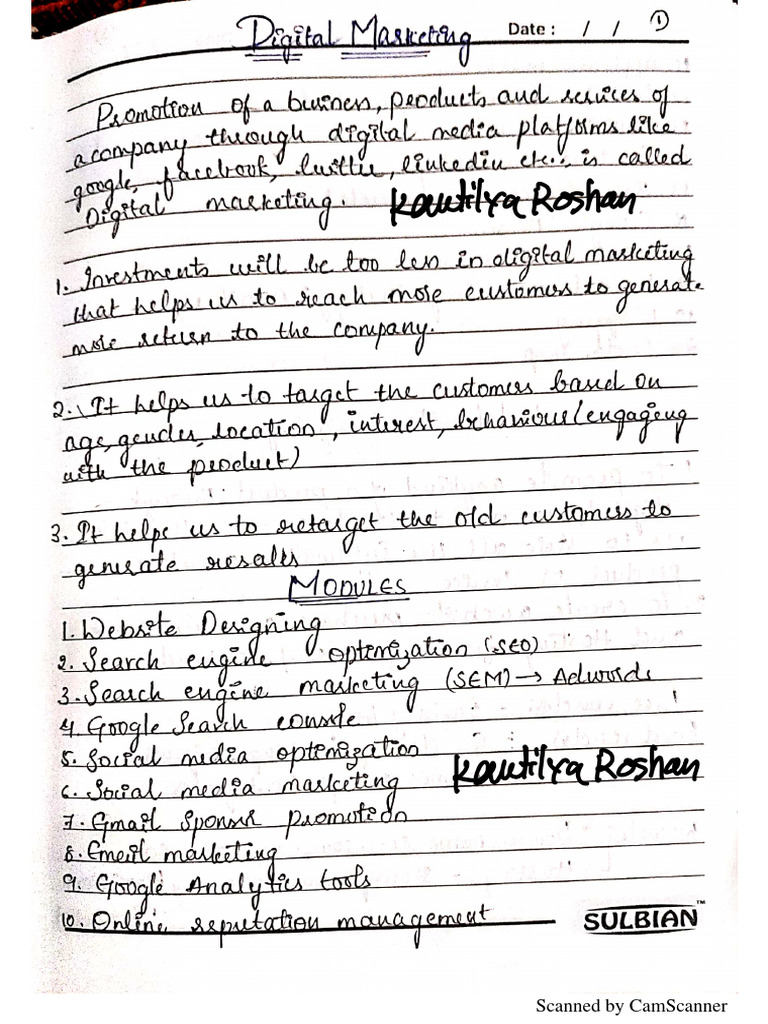 ?digital Marketing Guidance - Hand Written Notes ? | PDF