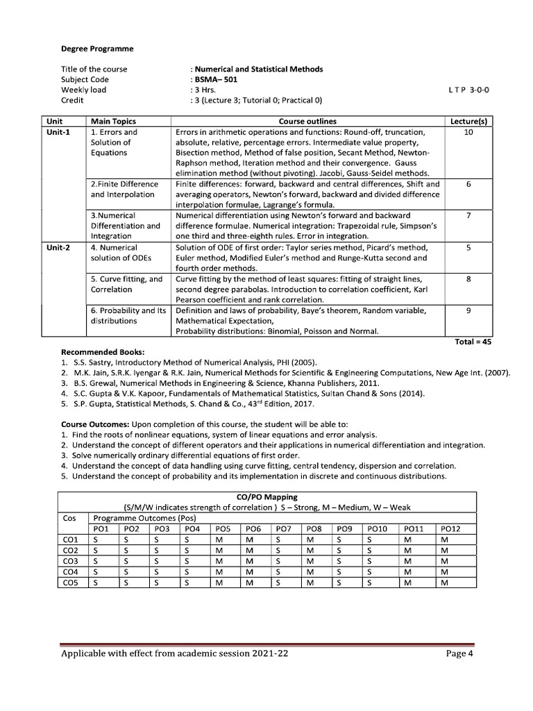 BSMA 501 Numerical And Statistical Methods PDF