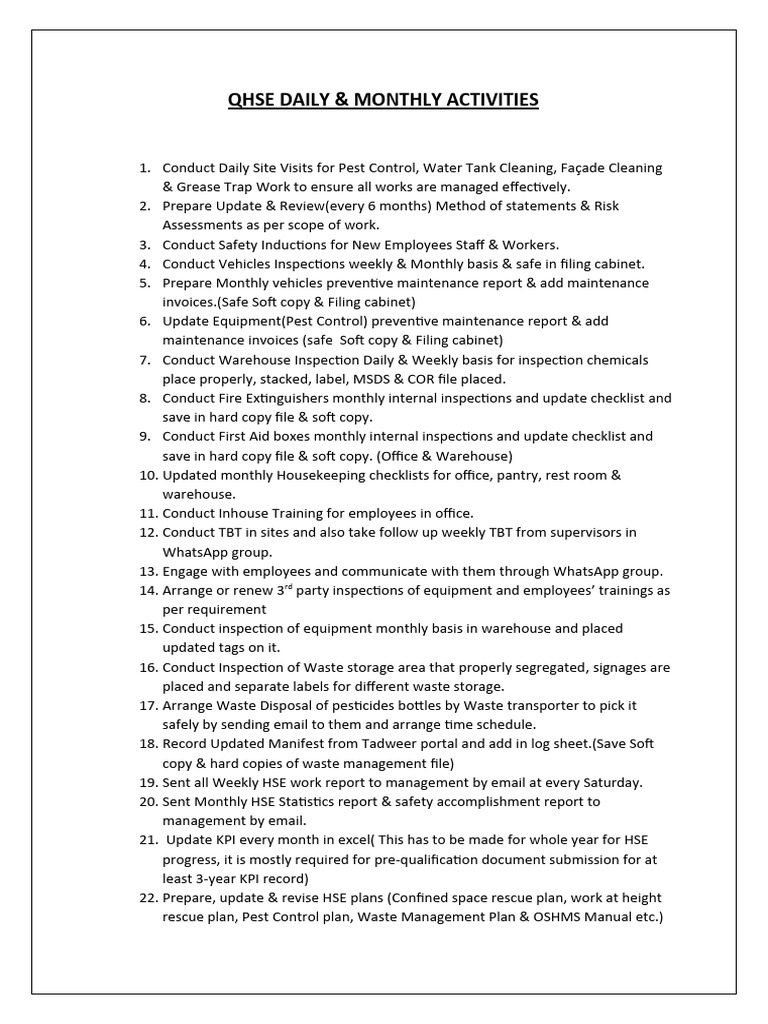 QHSE JOB ACTIVITIES | PDF | Safety