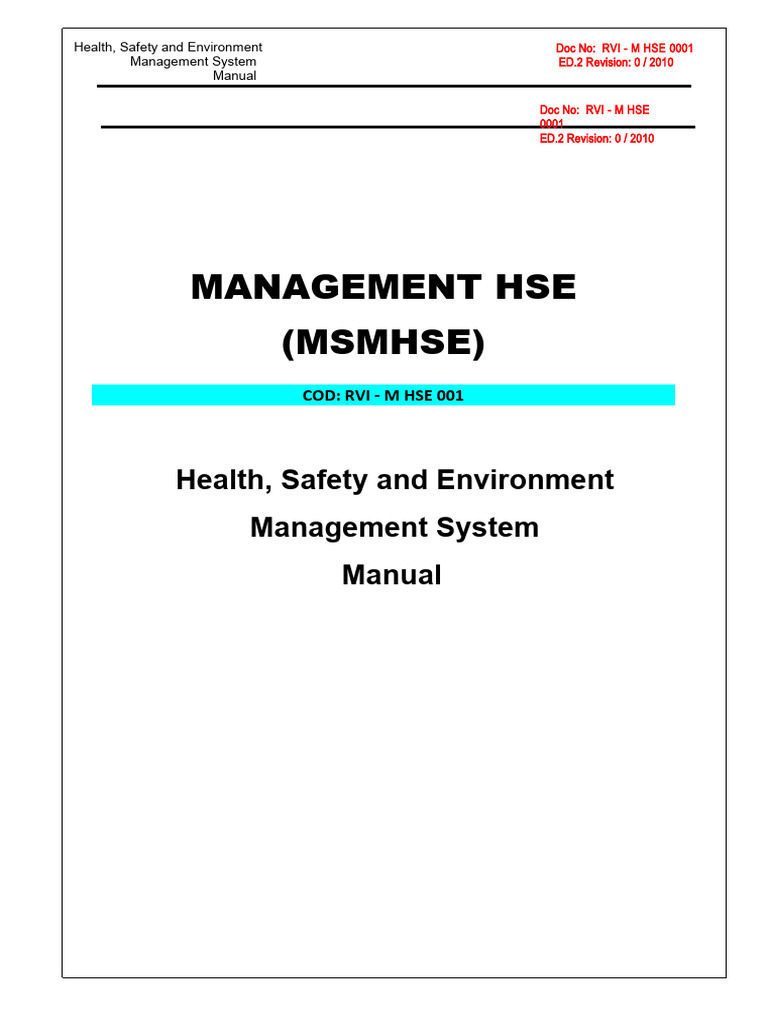 09 ROMVEC HSE Management System Manual | PDF | Occupational Safety And ...