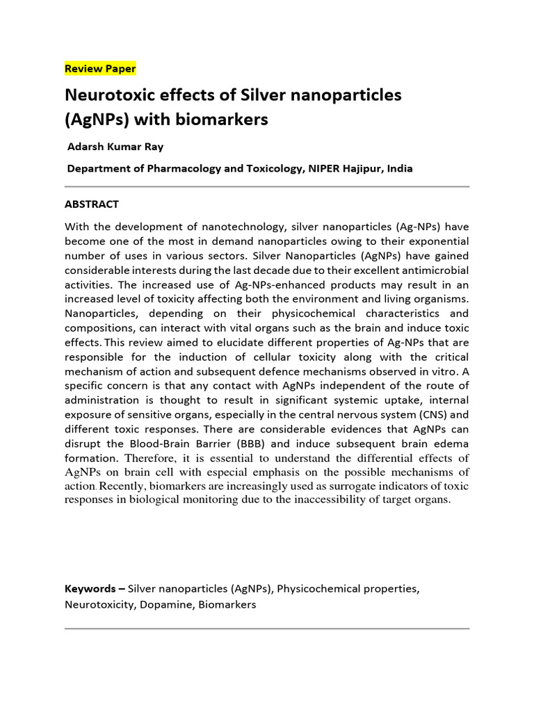 Neurotoxic Effect of AgNPs | PDF | Microglia | Astrocyte
