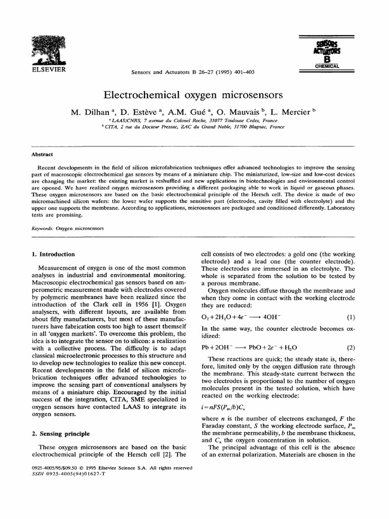 Electrochemical Oxygen Microsensors | PDF | Sensor | Electrochemistry