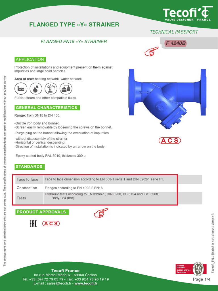 F4240B - Y Strainer DN65-DN400 | PDF | Materials | Mechanical Engineering