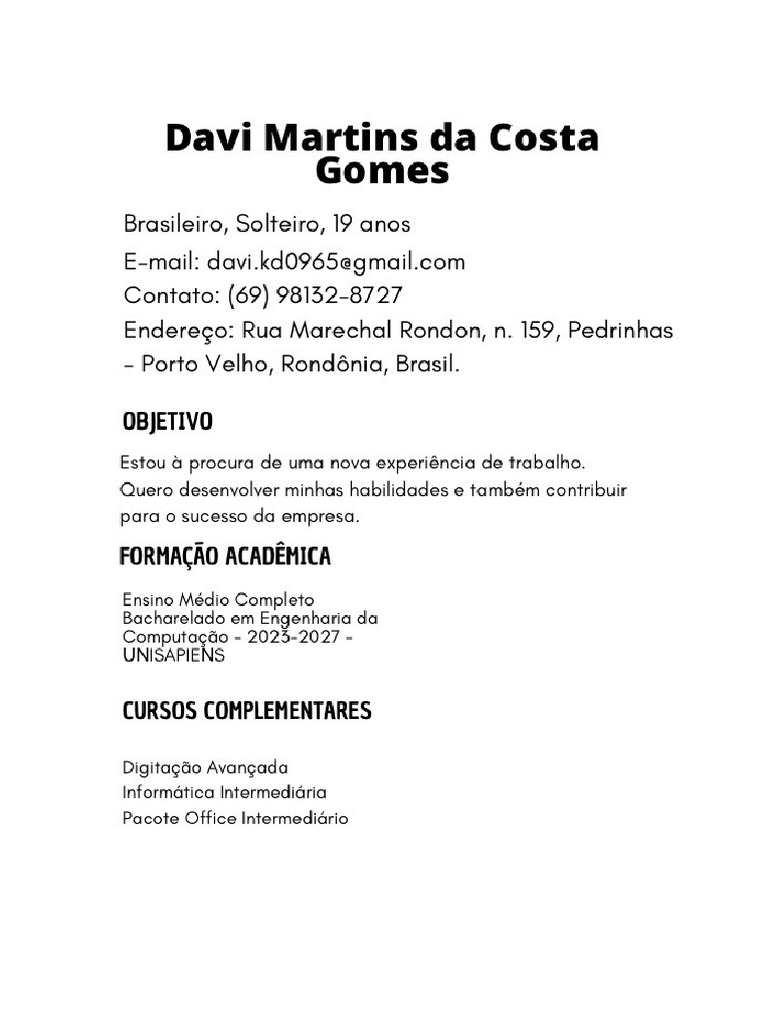 Currículo Davi Gomes | PDF