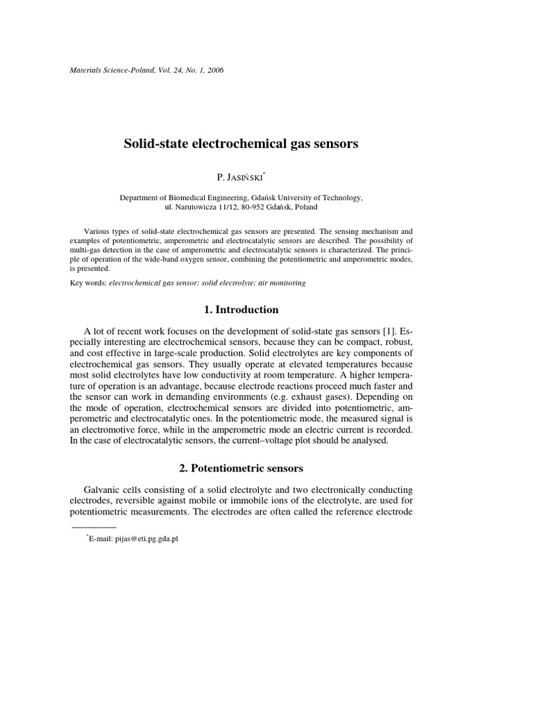 Solid_state_electrochemical_gas_sensors | PDF | Electrochemistry | Electrolyte