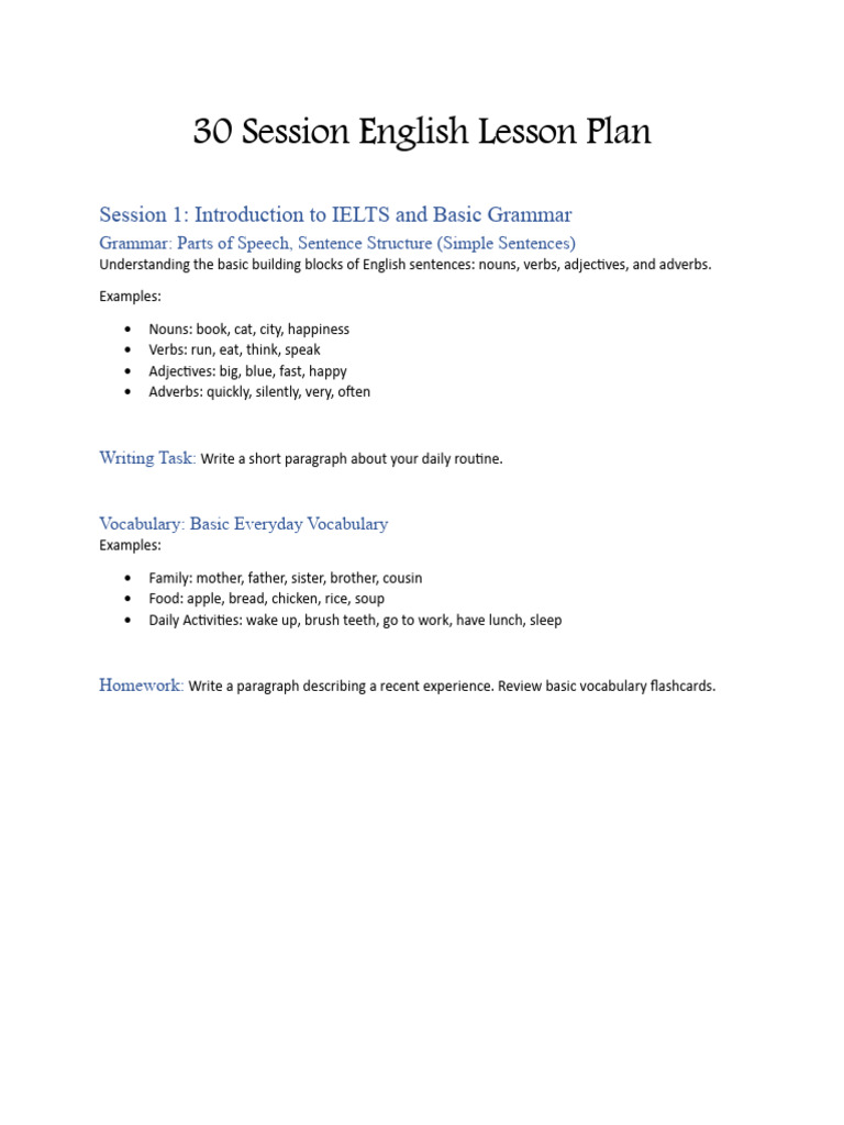 30 Session English Lesson Plan | PDF | Perfect (Grammar) | Grammatical ...