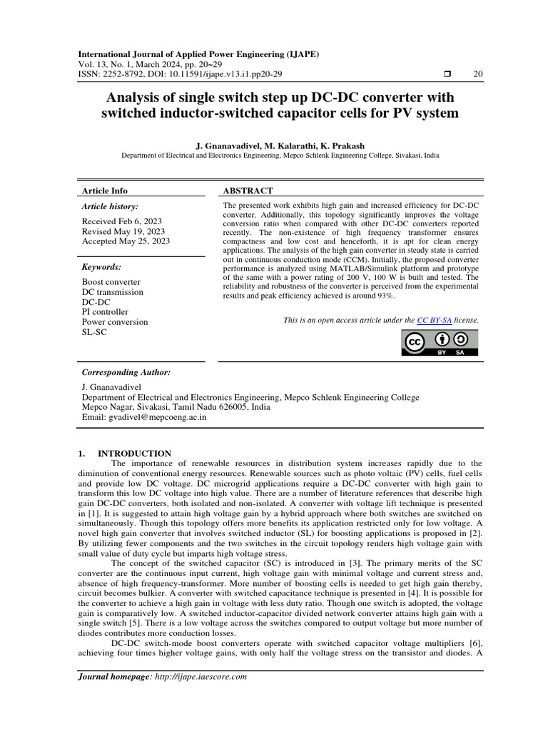 Analysis Of Single Switch Step Up Dc Dc Converter With Switched Inductor Switched Capacitor