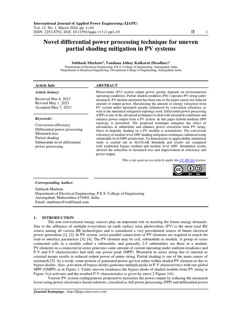 Novel Differential Power Processing Technique For Uneven Partial ...