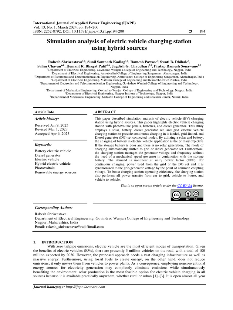 Simulation Analysis of Electric Vehicle Charging Station Using Hybrid ...