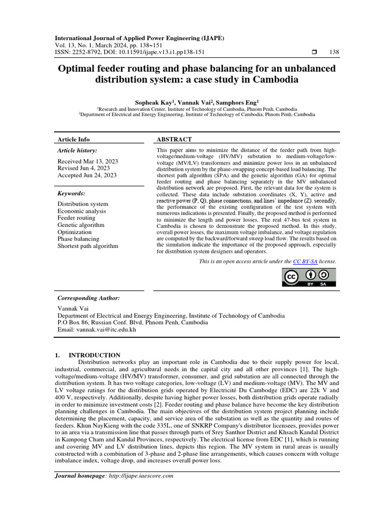 Optimal feeder routing and phase balancing for an unbalanced ... Optimal feeder routing and phase balancing for an unbalanced ...