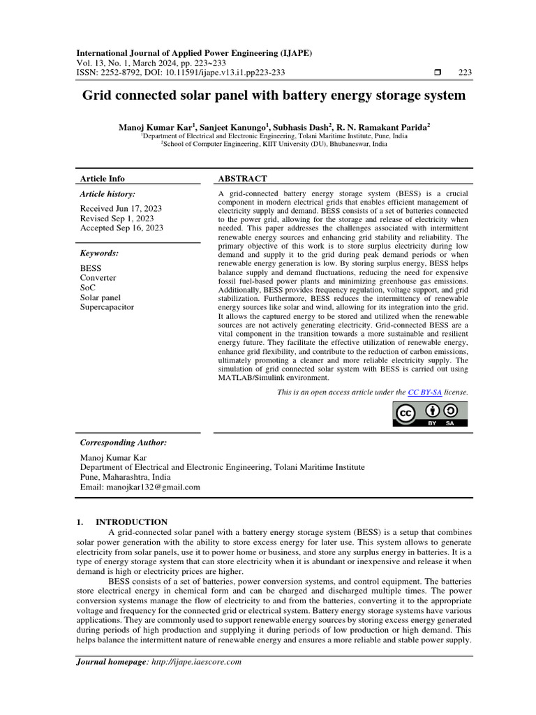 Grid Connected Solar Panel With Battery Energy Storage System | PDF | Solar Power | Photovoltaic ...
