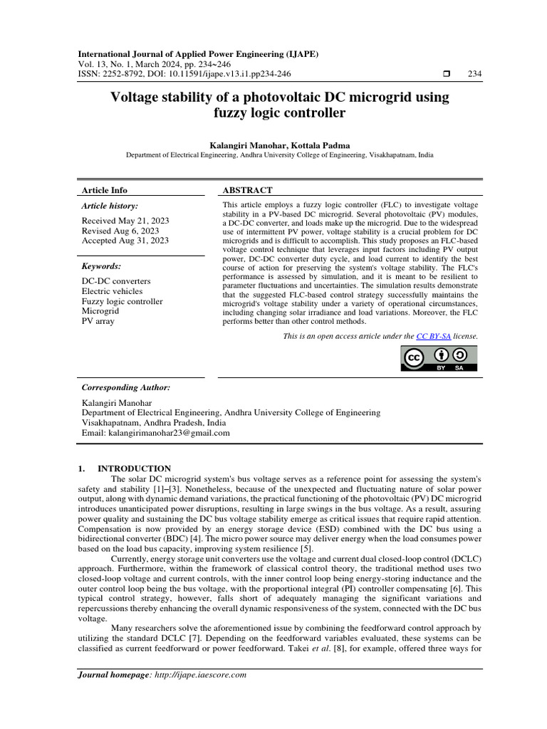Voltage Stability of A Photovoltaic DC Microgrid Using Fuzzy Logic Controller | PDF | Control ...