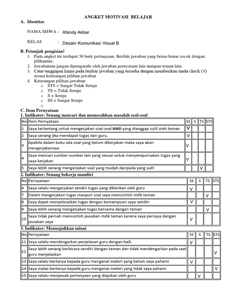 Angket Motivasi Belajar Bind | PDF
