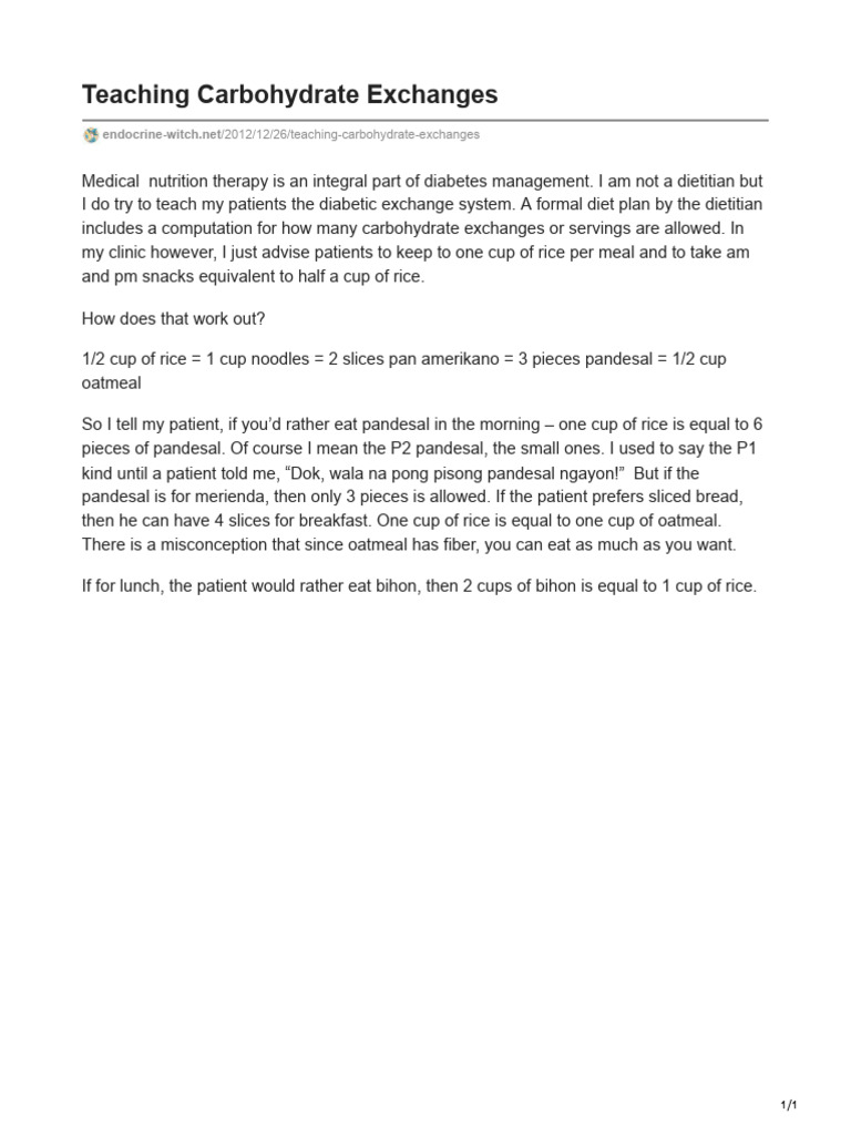 Teaching Carbohydrate Exchanges | PDF