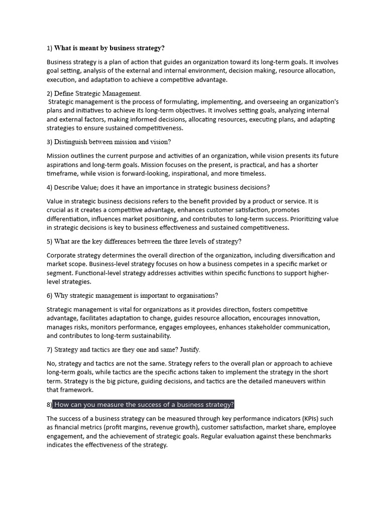 2m Answers Sheet1 | PDF | Strategic Management | Goal