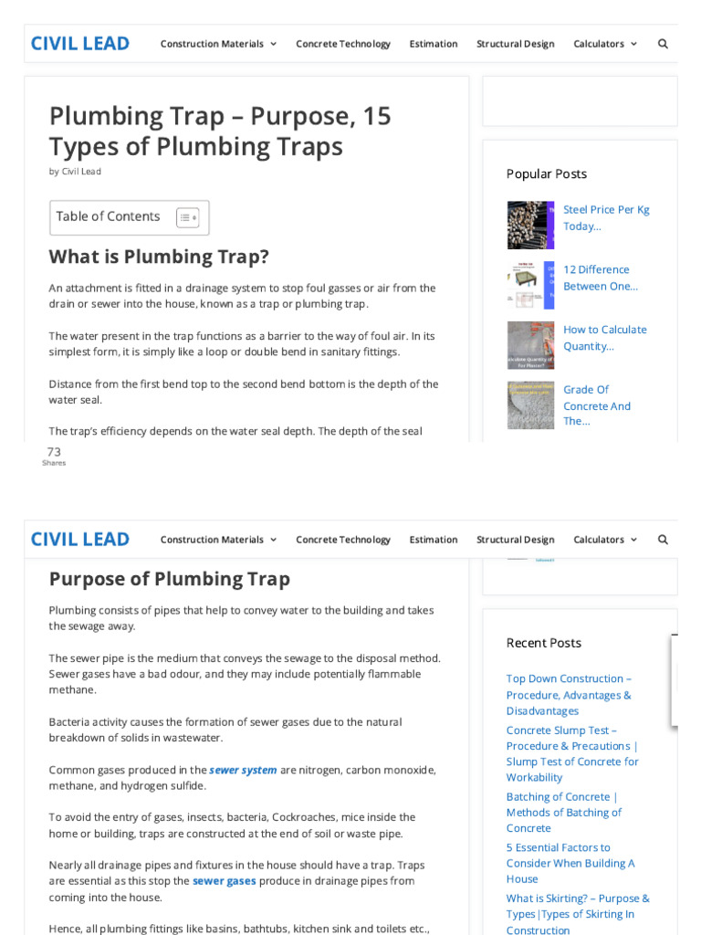 Plumbing Trap - Purpose, 15 Types of Plumbing Traps - Civil Lead | PDF ...