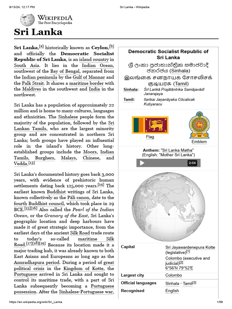 Sri Lanka - Wikipedia | PDF | Sri Lanka | Rain
