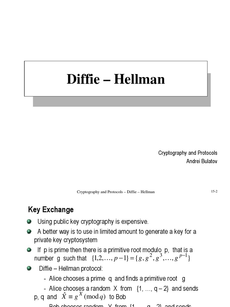 Diffie - Hellman: Cryptography and Protocols Andrei Bulatov | PDF ...