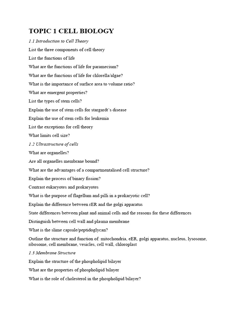 Biology Questions | PDF | Cell (Biology) | Cell Membrane