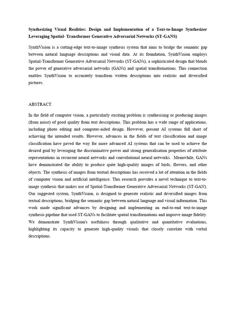 Synthesizing Visual Realities Design and Implementation of A Text To Image Synthesizer ...