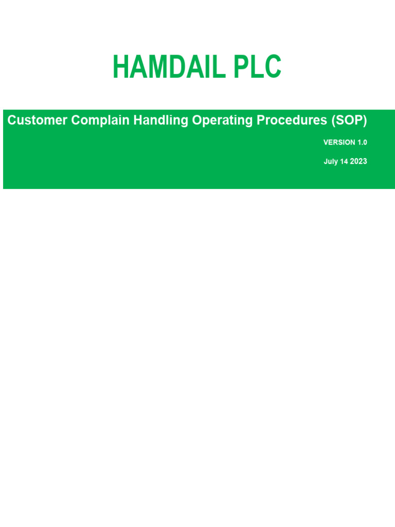 Hamdail PLC Customer Complain Handling SOP | PDF | Quality Assurance ...