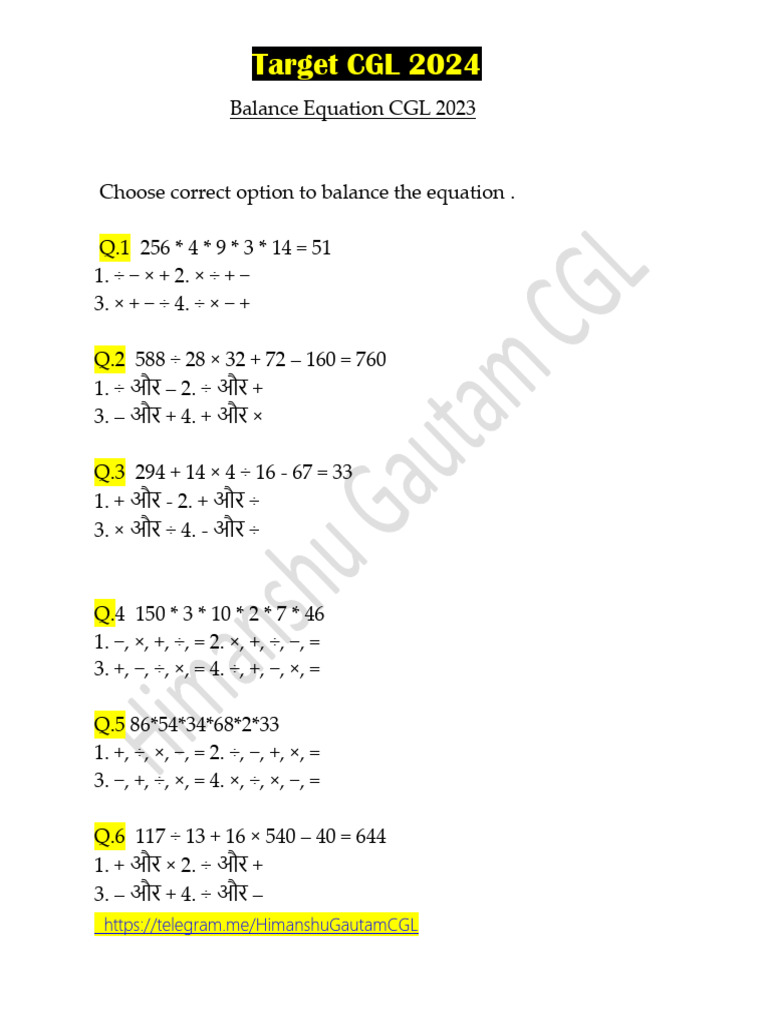 ALL Balance Equation CGL 2023 | PDF